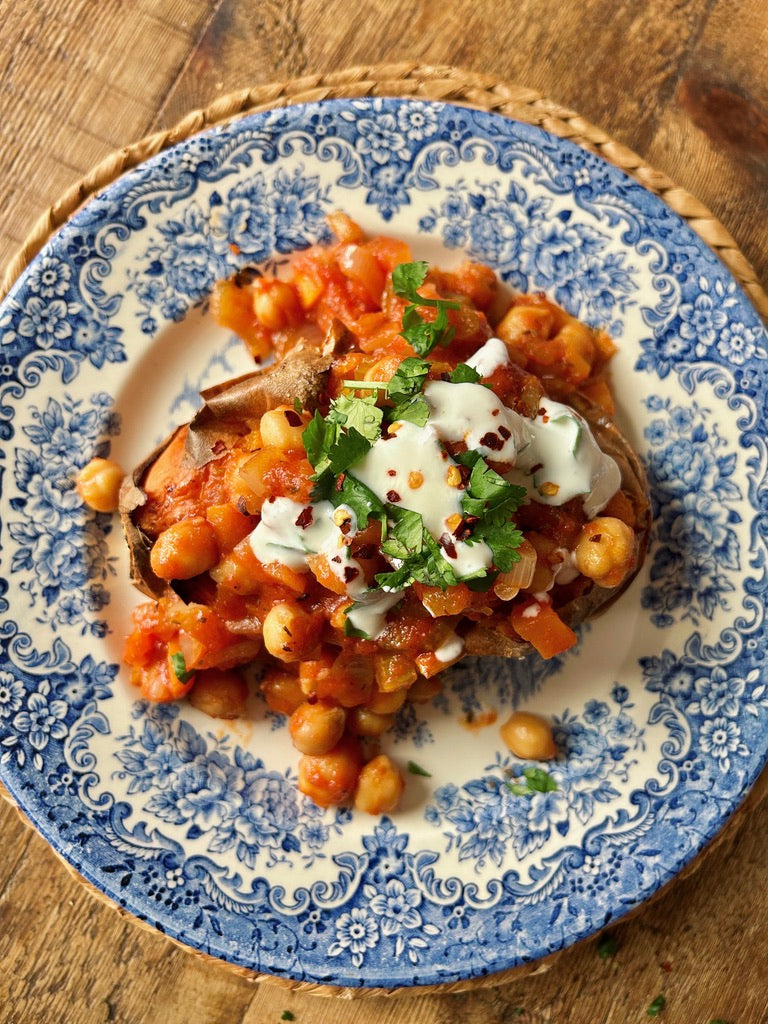 Tomatoey Jumbo Chickpea Loaded Sweet Potato – Merchant Gourmet