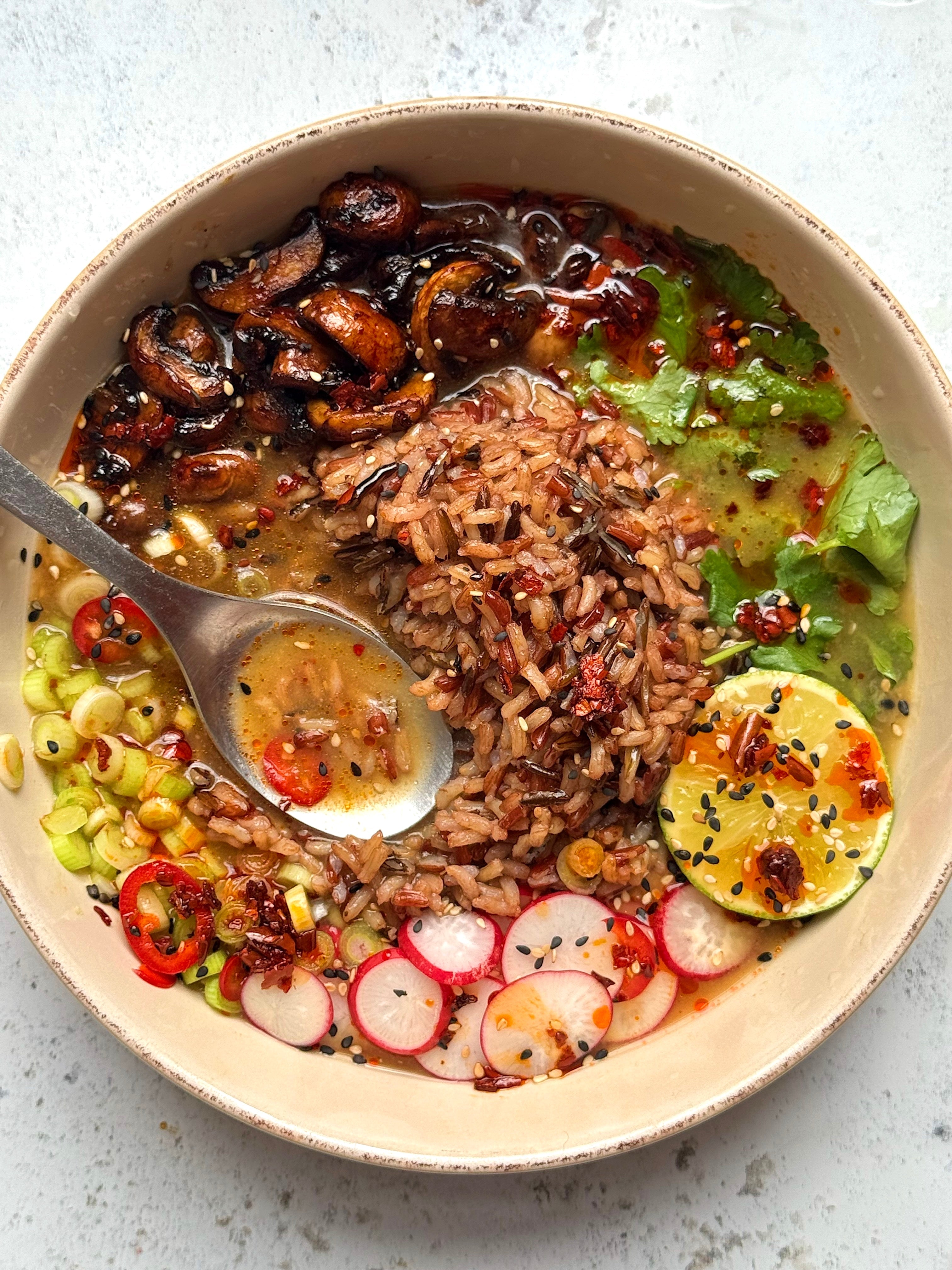 Miso Brothy Mushrooms with Wild Rice | Merchant Gourmet
