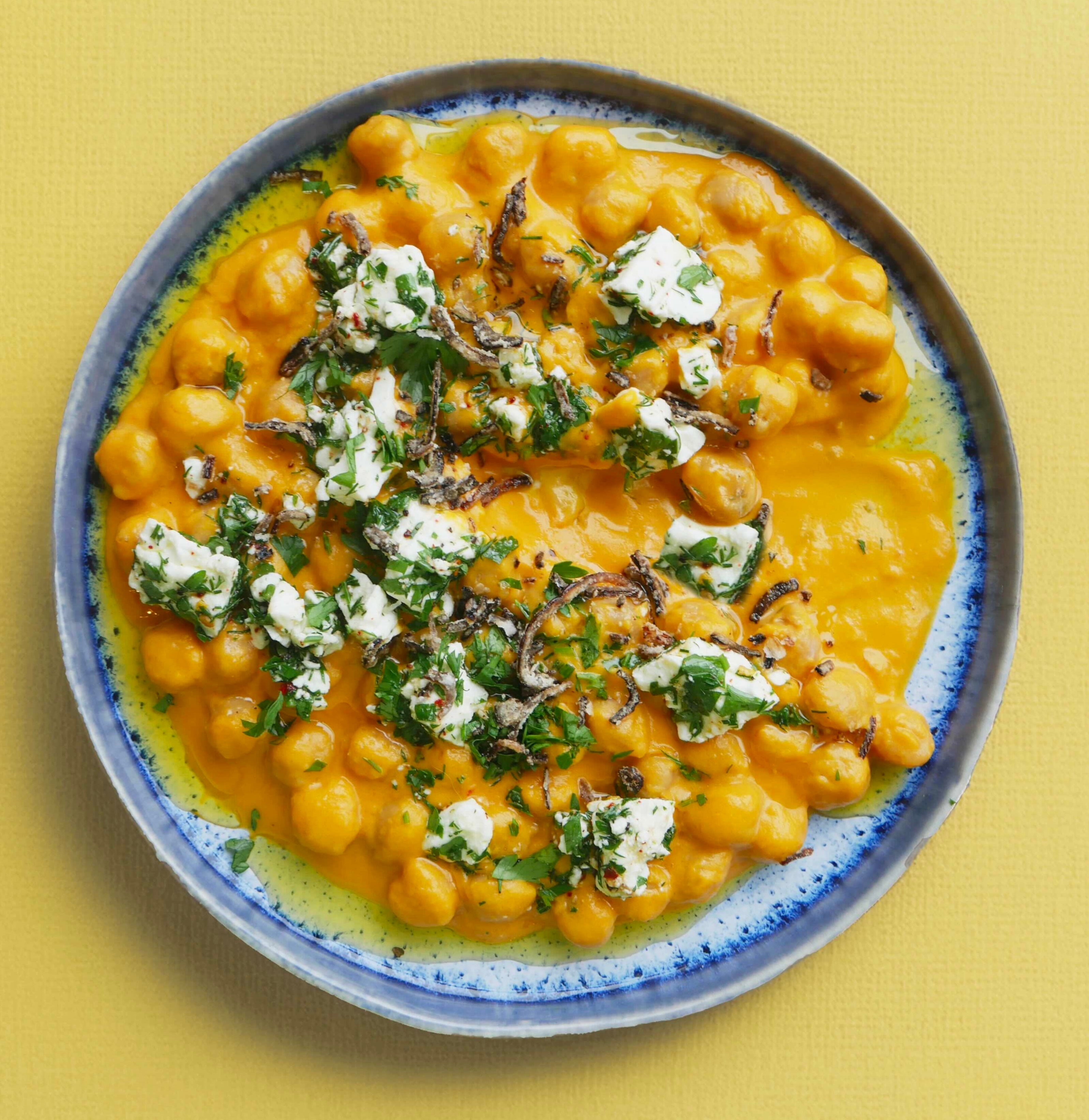 Creamy Pumpkin Chickpeas with Herby Marinated Feta and Crispy Shallots ...