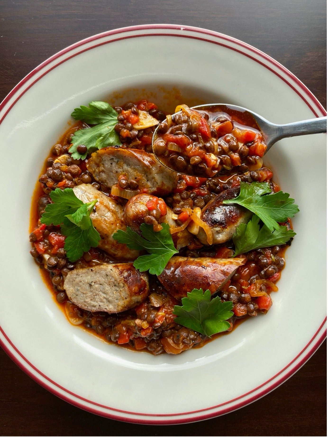 Smoky Pepper Lentils & Sausages | Merchant Gourmet
